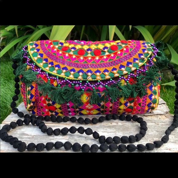 Bags | Bohemian Colorful Hand Embroidered Gujarati Bag | Poshmark